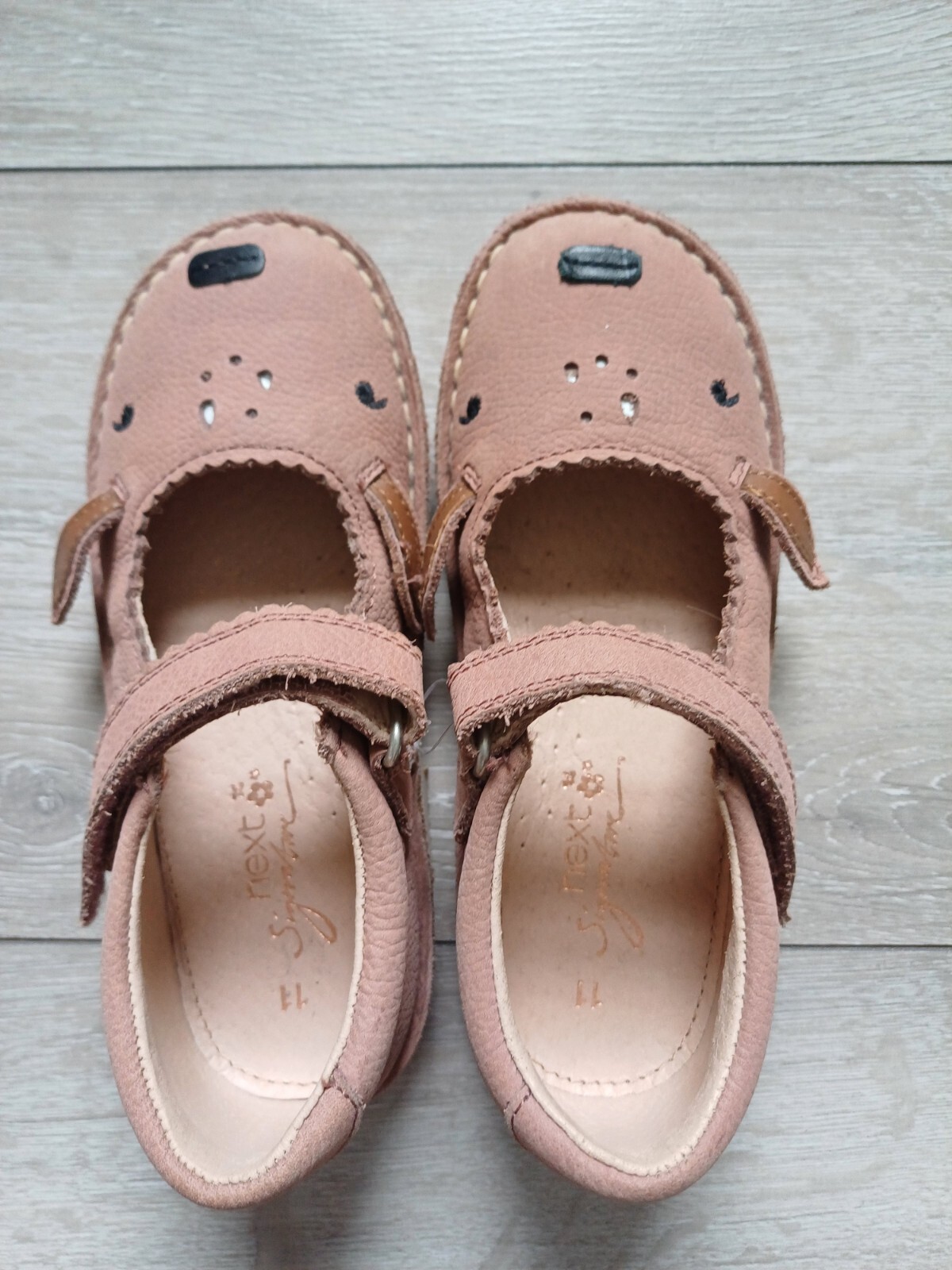 Next Girls Dusty Pink Leather Shoes Size 11 Cute Deer Mary Jane Rubber ...