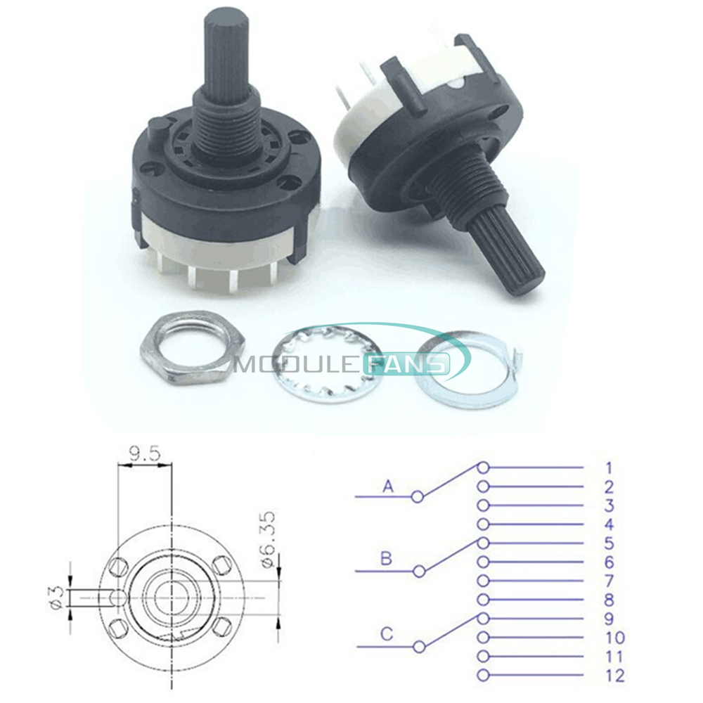 2PCS 3P4T 3 Pole 4 Position Single Wafer Band Selector Rotary Switch | eBay