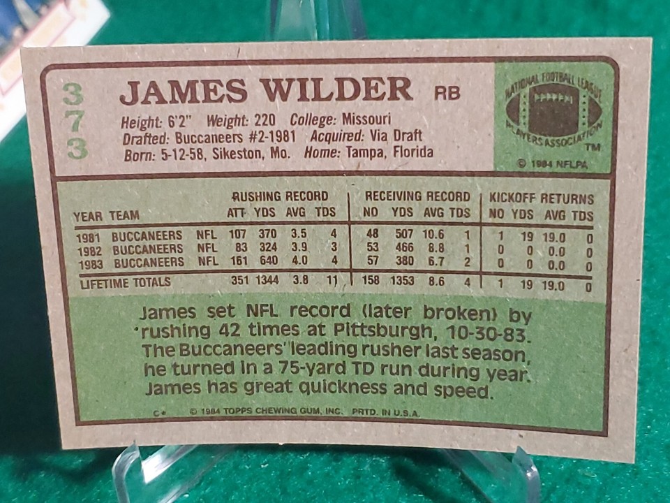 1984 Topps James Wilder Tampa Bay Buccaneers #373 | eBay