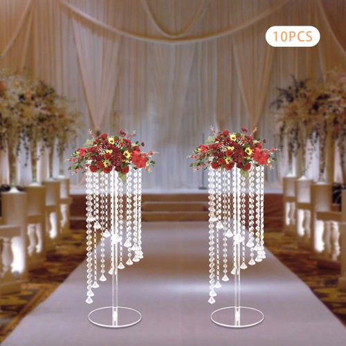 10PCS Acrylic Column Flower Stand Crystal Chains Geometric Wedding ...