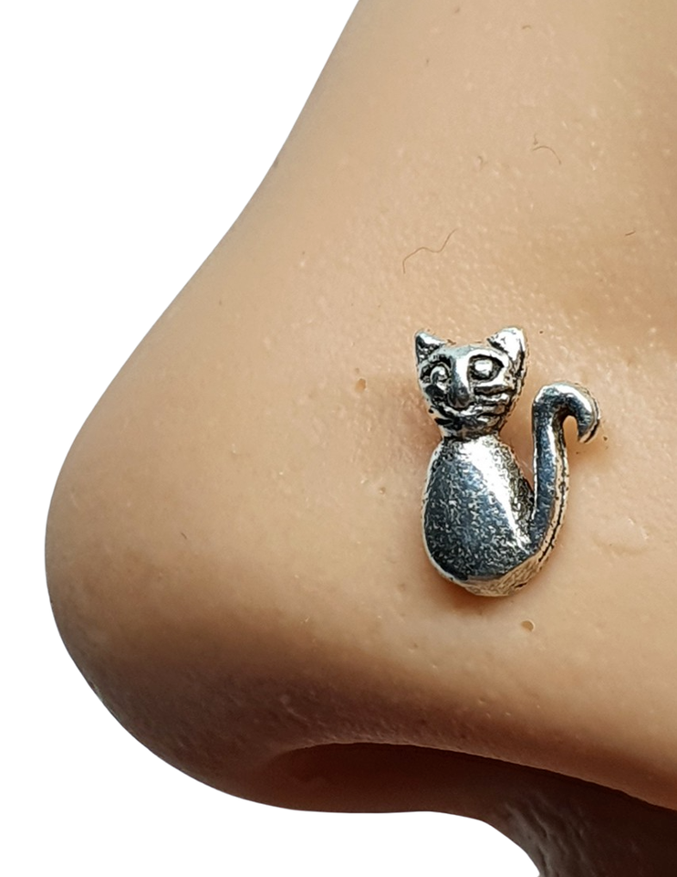 Cat Nose Stud Happy Cat Lover Feline 22g (0.6mm) 925 Sterling Silver Straight Uk | eBay