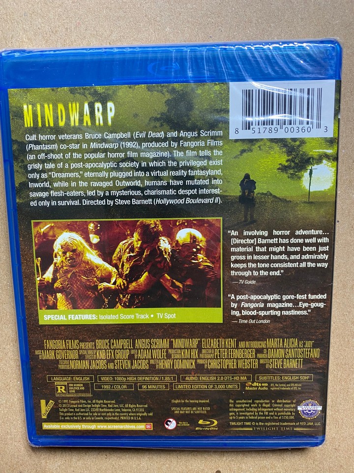 New Mindwarp ( aka Brain Slasher) Blu Ray Twilight Time Bruce Campbell ...