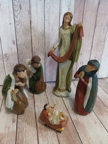 Vintage 5 pc Christmas Manger Nativity Set Joseph Mary Jesus Angel ...