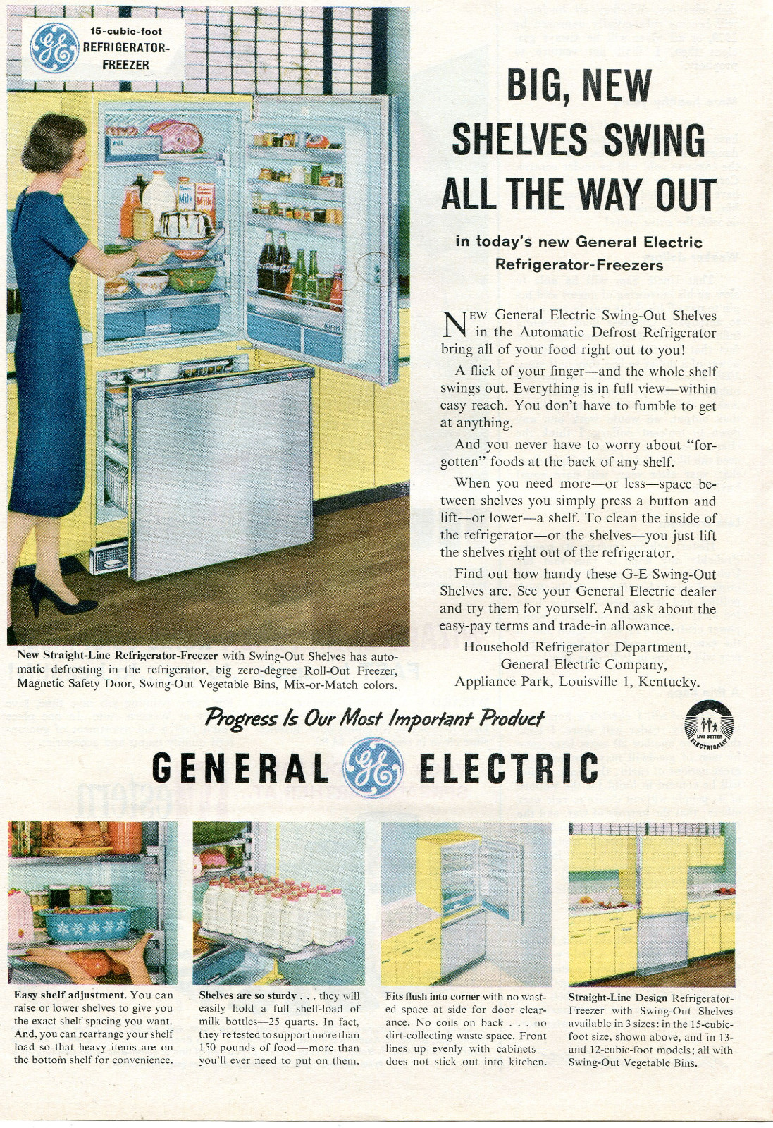 1959 Print Ad of GE General Electric Straight Line Refrigerator Freezer ...