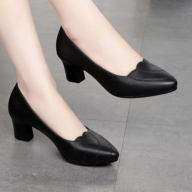 Fashion Women Mid Square Heel Pumps Slip on Pointed Toe High Heels ...
