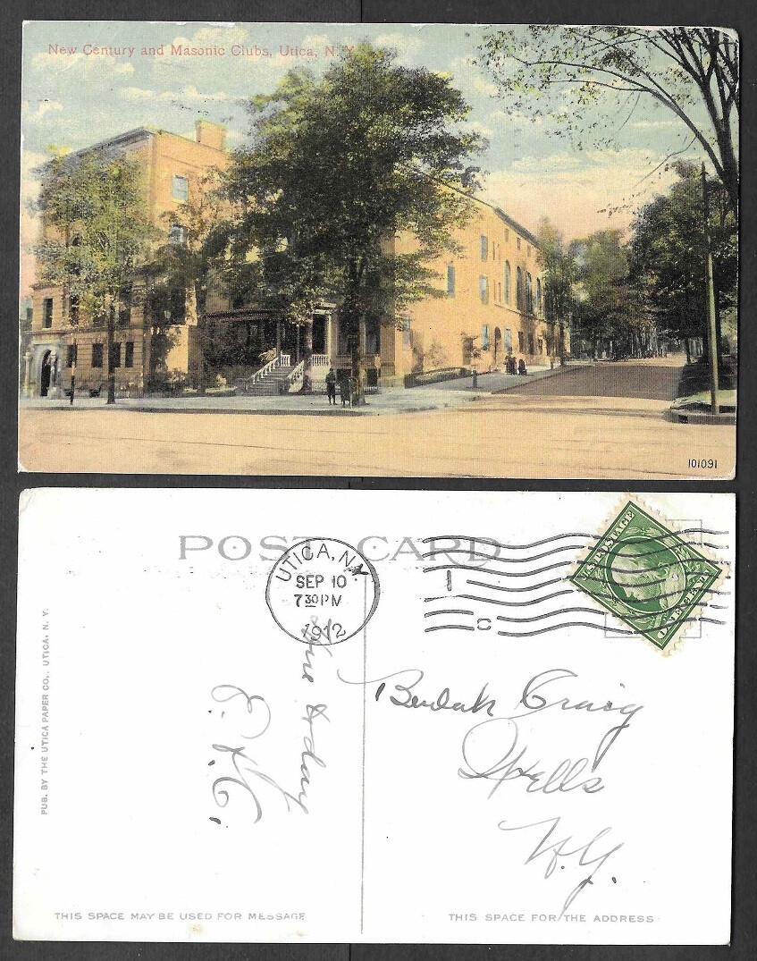 1912 Postcard - Utica, New York - New Century and Masonic Clubs | eBay