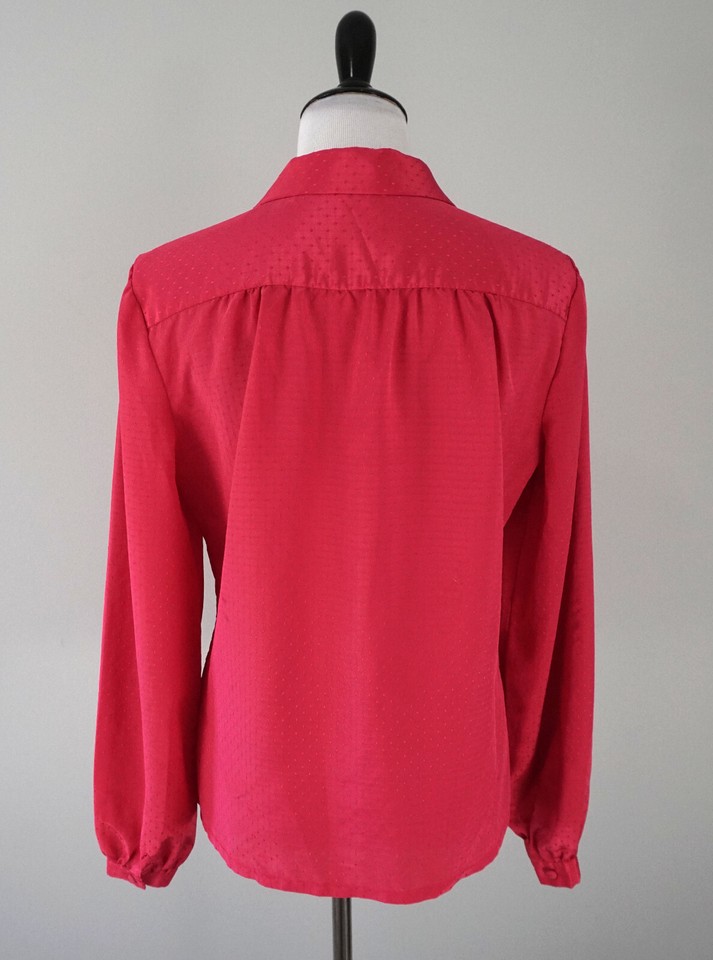 Vtg Chaus Pink Button Up Collared Button Up Pleated Blous Top Shirt ...
