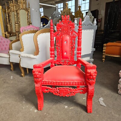 Kid's Mini Lion Throne Chair 37" Tall Luxury Style Throne - Red / Red ...