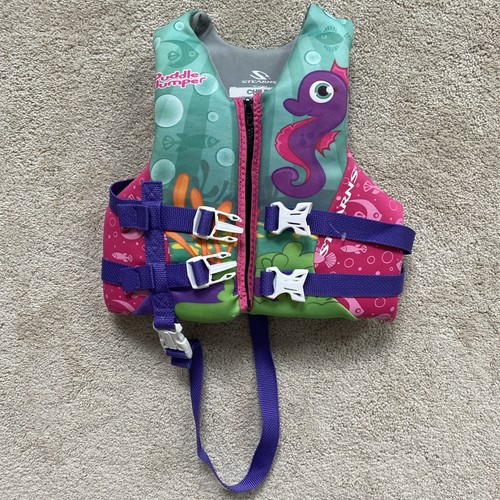 Stearns Puddle Jumper Child Life Jacket Teal Pink Fish 30-50 lbs | eBay