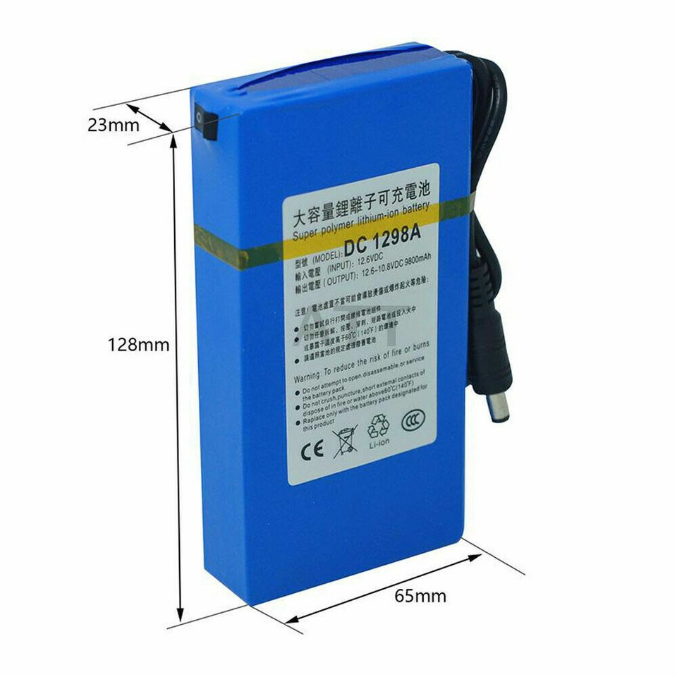 Super Polymer Rechargeable Li-ion Battery Pack DC 12V 9800mah DC1298A W ...