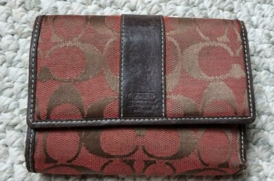 Coach Women's Signature Red Brown Tri-fold Wallet Pre-owned See details ...