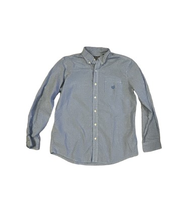 Chaps Easy Care Blue And White Checked Plaid Long Sleeve Button Up Men ...