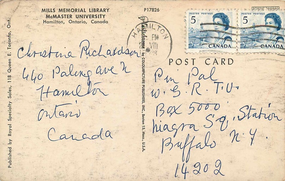 Postcard Canada McMaster University Mills Memorial Library Hamilton | eBay