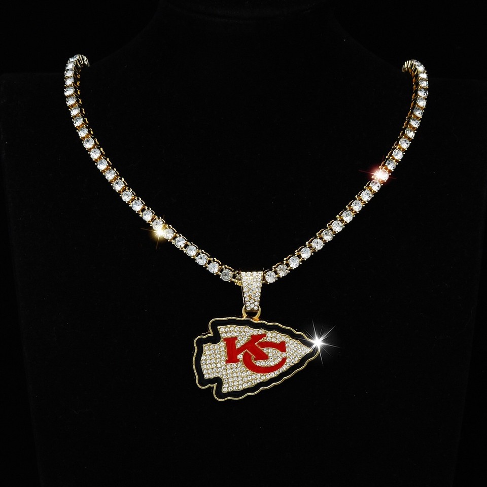 Kansas City Chiefs Iced-Out Necklace | 24” Rhinestone Chain | Gold ...