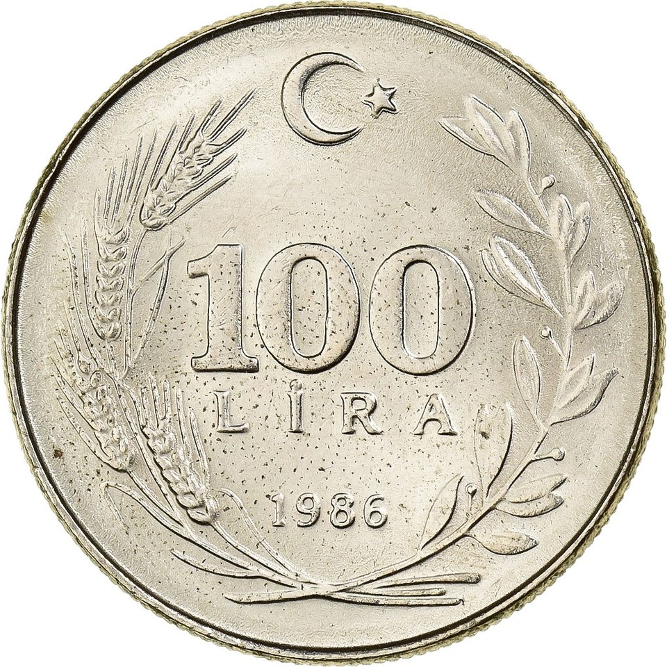 Turquie, 100 Lira, 1986, Istanbul, Cuivre-Nickel-Zinc (Maillechort ...