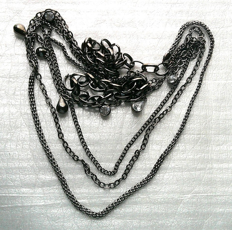 Vintage Jewelry Chains 4 Strand Chain Necklace Clear Settings Fashion ...