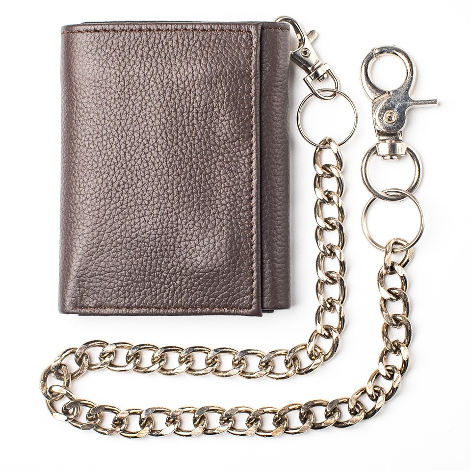 Classic Leather Wallet Brown Leather Wallet with Chain for Men RFID ...