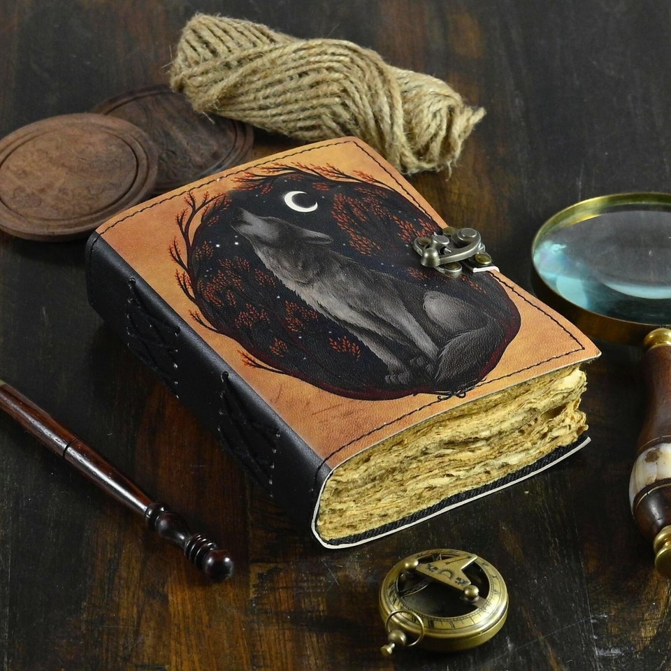 Wolf Printed Leather Journal Diary For Men and Women Luna Journals | eBay