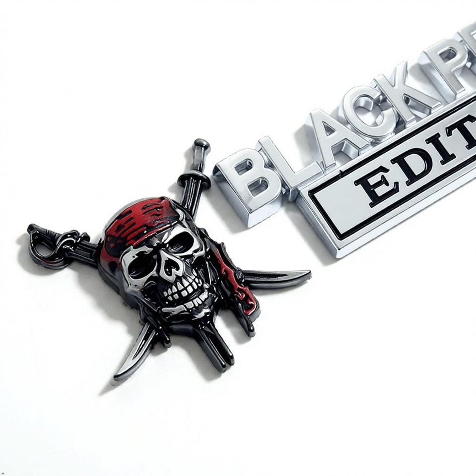 3D Metal Pirate Skull Car Emblem - Black Pearl Edition Heavy Duty Auto ...