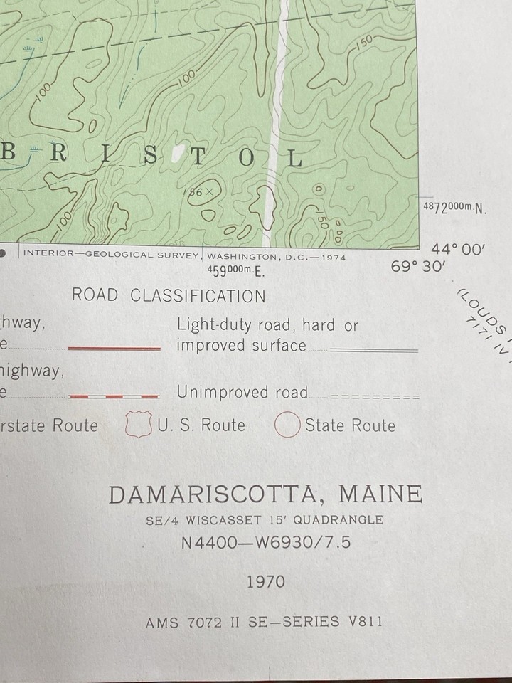 Map DAMARISCOTTA Maine Quadrangle - 1970 Topographic Geological N4400 ...