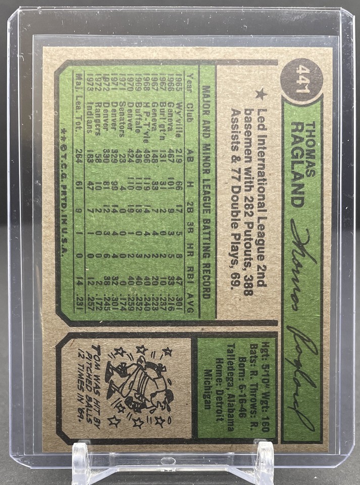 1974 TOPPS MLB Baseball #441 Tom Ragland Cleveland Indians EXMT | eBay