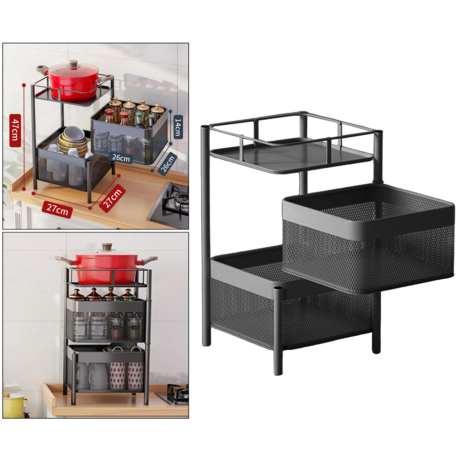 3 Tier Kitchen Storage Rack Snacks Books Shelf Cart Kitchen Salon Black ...