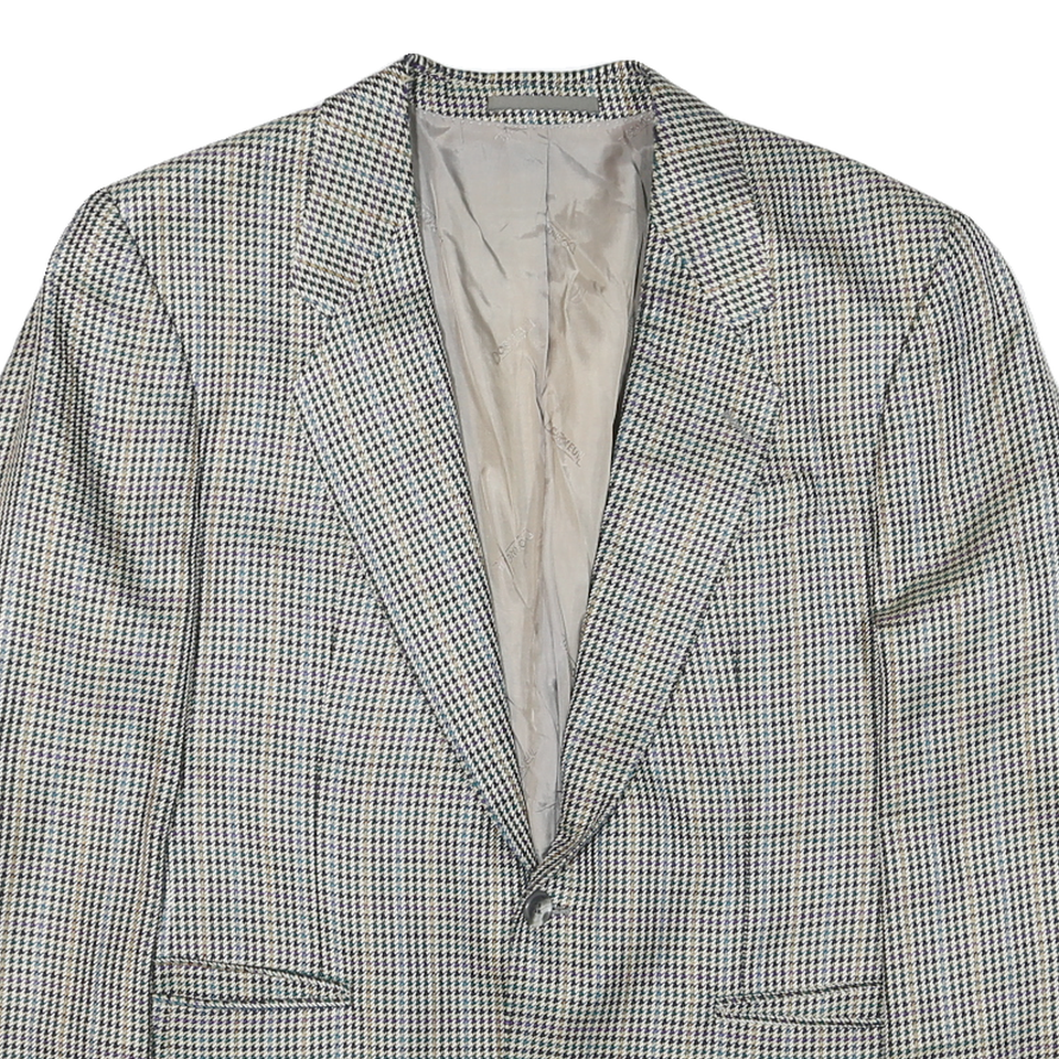 Mens Grey & Black Houndstooth Blazer Jacket M Polyester Blend Classic ...