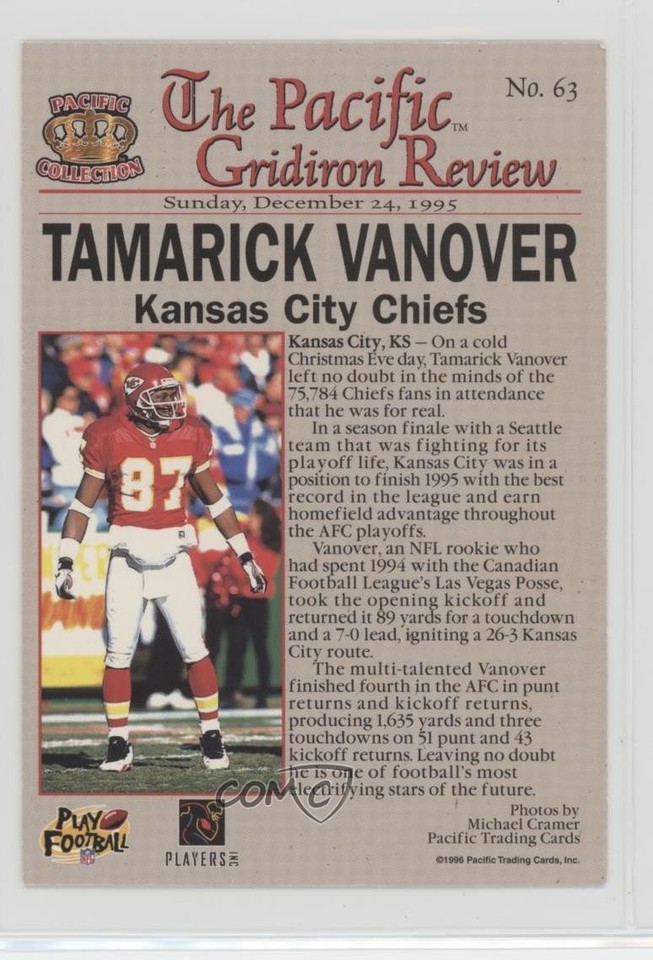 1996 Pacific Pure NFL Gridiron Platinum Blue Tamarick Vanover #63 | eBay
