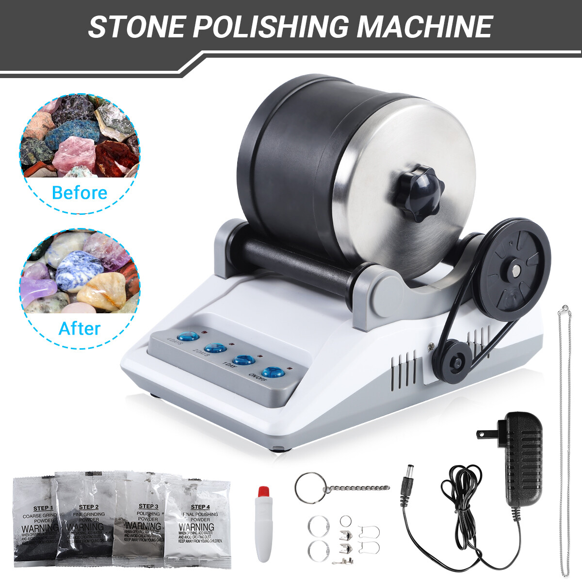 Rock Tumbler Kit Stone Polishing Machine with Polishing Grits Jewelry ...