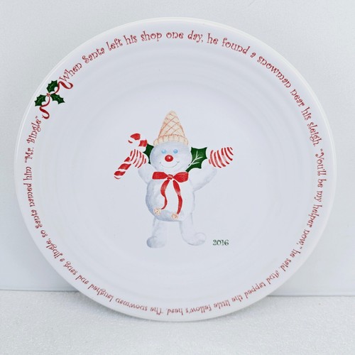 FIESTA Christmas 2016 Mr Bingle SNOWMAN 9" LUNCHEON lunch PLATE white ...