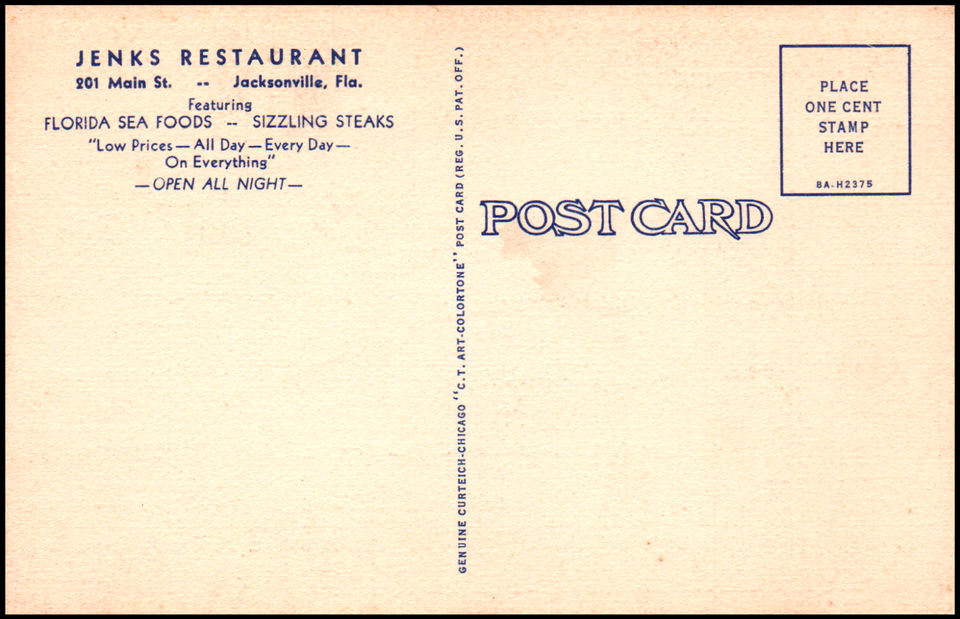 Postcard Linen Jenks Restaurant Jacksonville, Fl Interior View | eBay