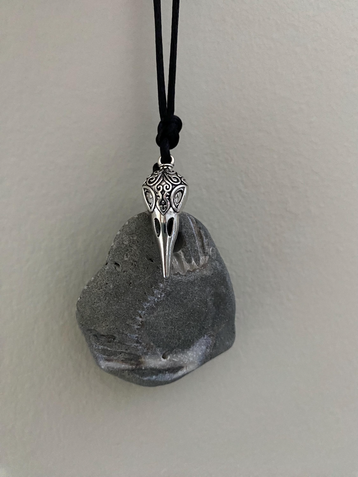 Fossil Hag Stone Pendant Raven Necklace Amulet Protection Holey Stone ...