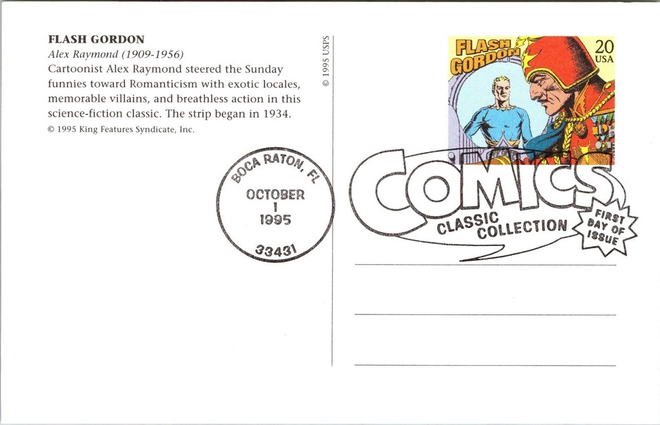 Flash Gordon Comic Postcard 1995 USPS First Day Issue Alex Raymond Ming ...