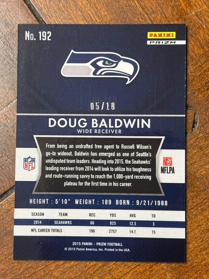 2015 Panini Prizm #192 Doug Baldwin True Gold Prizm /10 Seattle ...
