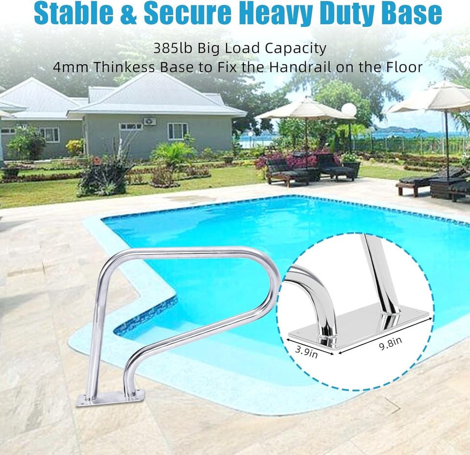 Pool Rail Pool Handrail 30" x 22" Stainless Steel Pool Grab Rail with ...