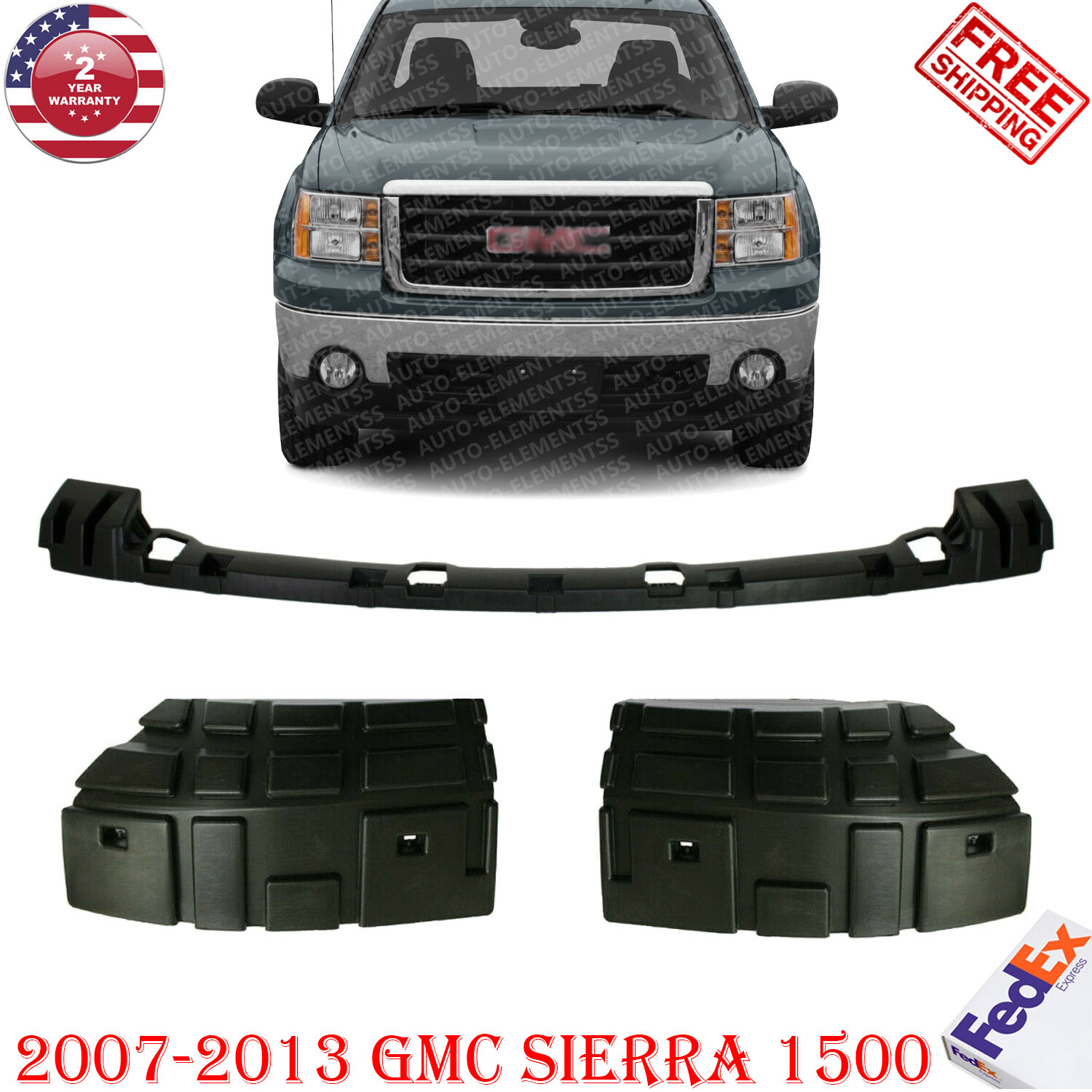 Front Bumper Upper Cover Support Brackets Kit For 2007-2013 GMC Sierra ...