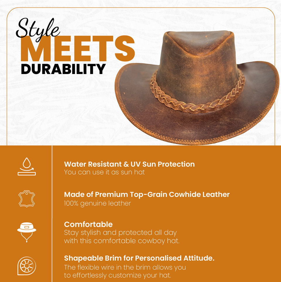 Vintage Gunner Leather Cowboy Hat - Stylish Braided Band Cowgirl Hat | eBay