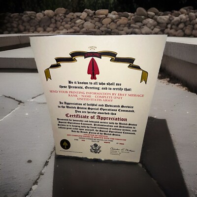 USSOCOM / U.S. SPECIAL OPERATIONS COMMAND - CERTIFICATE OF APPRECIATION ...