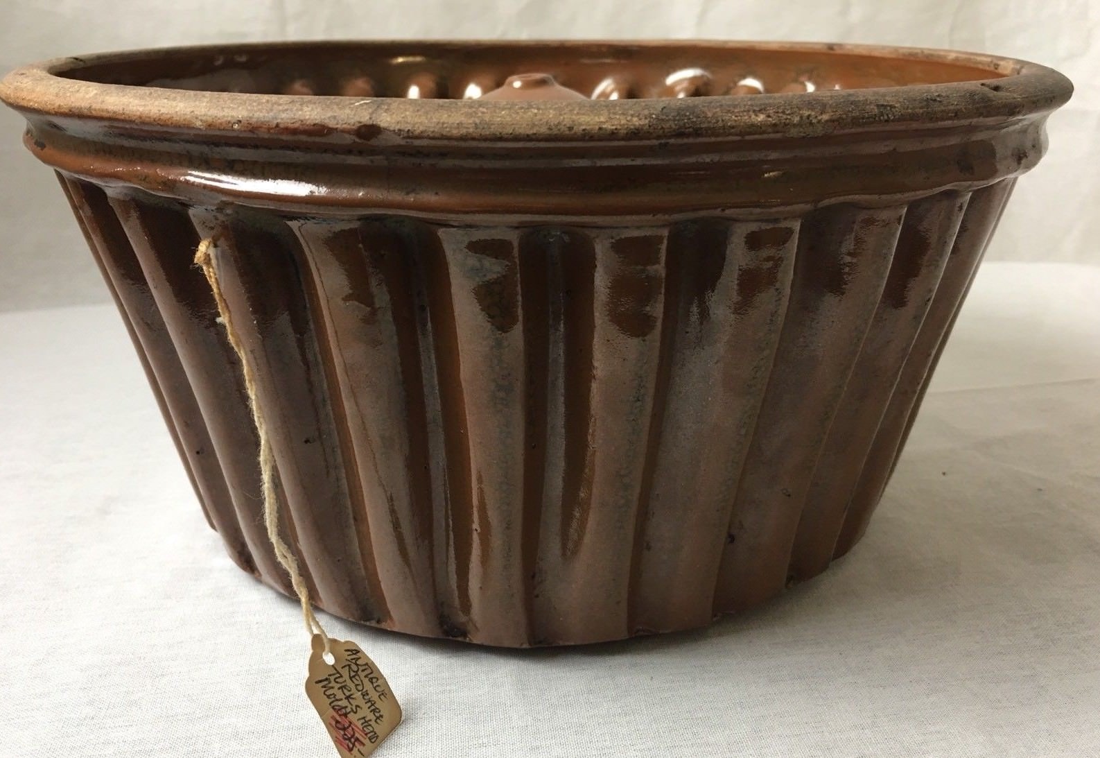 Antique Cake Mold 1800's Turks Head Redware Primative Brown Glaze 10.5 ...