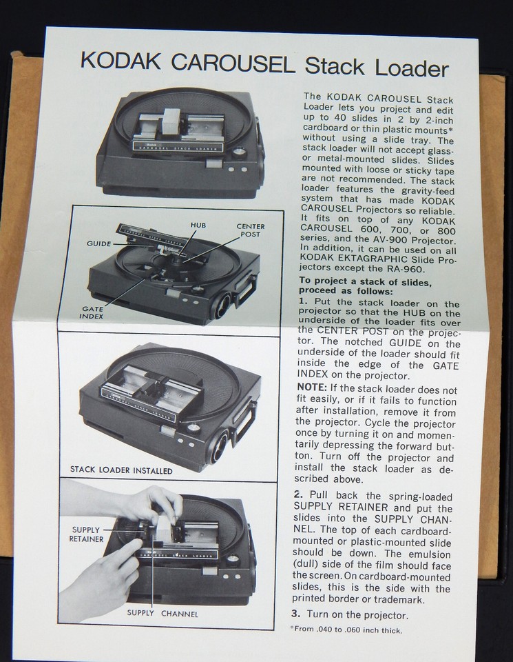 EASTMAN KODAK CAROUSEL STACK LOADER GRAVITY FEED SYSTEM 40 SLIDES 2 ...