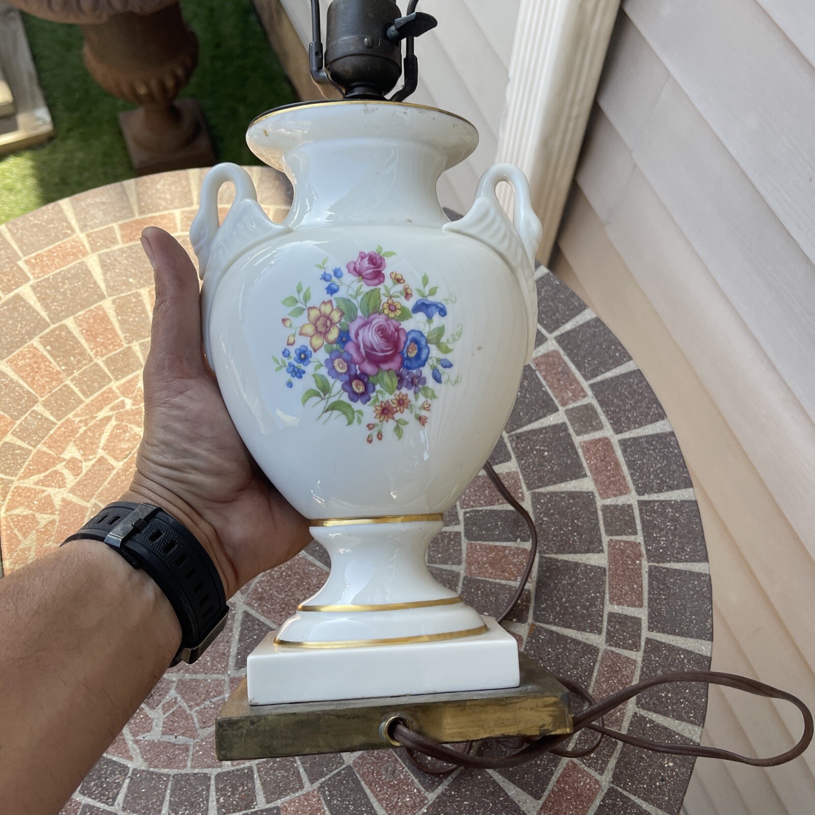 Vintage Lenox Rose Pattern Trophy Vase With Swan Handles Green Mark ...