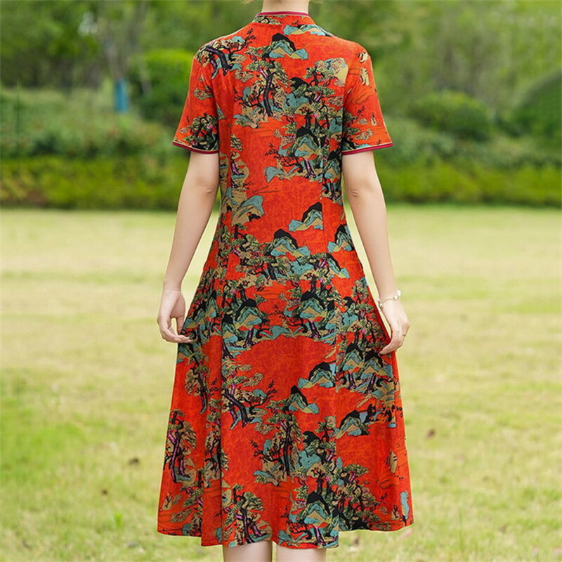 Women Floral Printed Chinese Retro Cheongsam Chinese Dress Qipao Plus ...