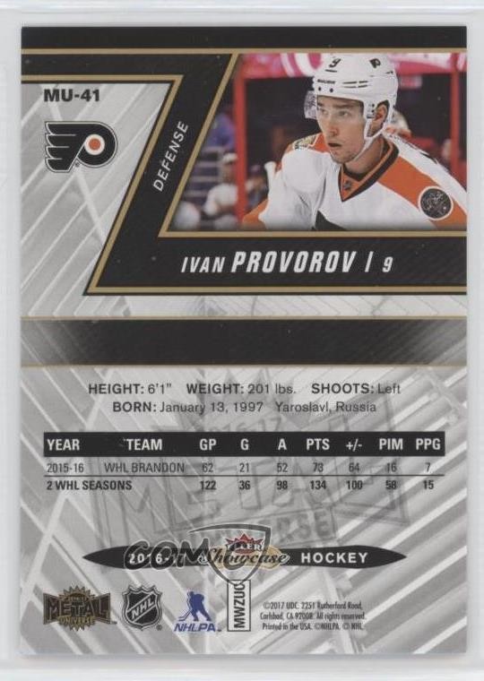 2016-17 Upper Deck Fleer Showcase Metal Universe Ivan Provorov #MU-41 ...