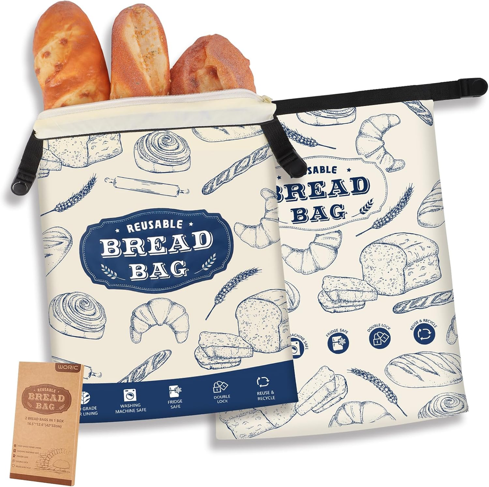 Bread Bags, 2 Packs Bread Bags for Homemade Bread, Reusable Zipper ...
