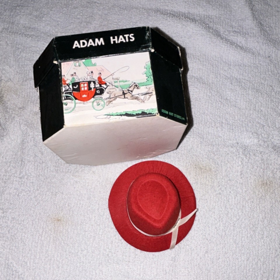 Adam Vintage Hat Box with Red Hat, Black Beige Accents | eBay