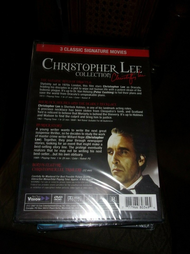 CHRISTOPHER LEE COLLECTION DVD 3 CLASSIC SIGNATURE MOVIES NEW/SEALED ...