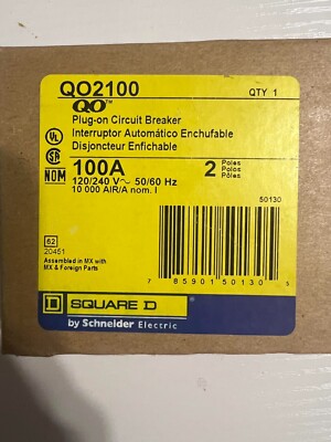 Square D Circuit Breaker QO2100 100A 120/240v 50/60 HZ 2 Poles NEW | eBay