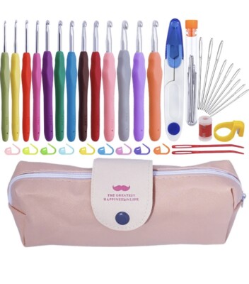 38pcs Ergonomic Crochet Hook Set Soft Grip Handles Crochet Kit with ...