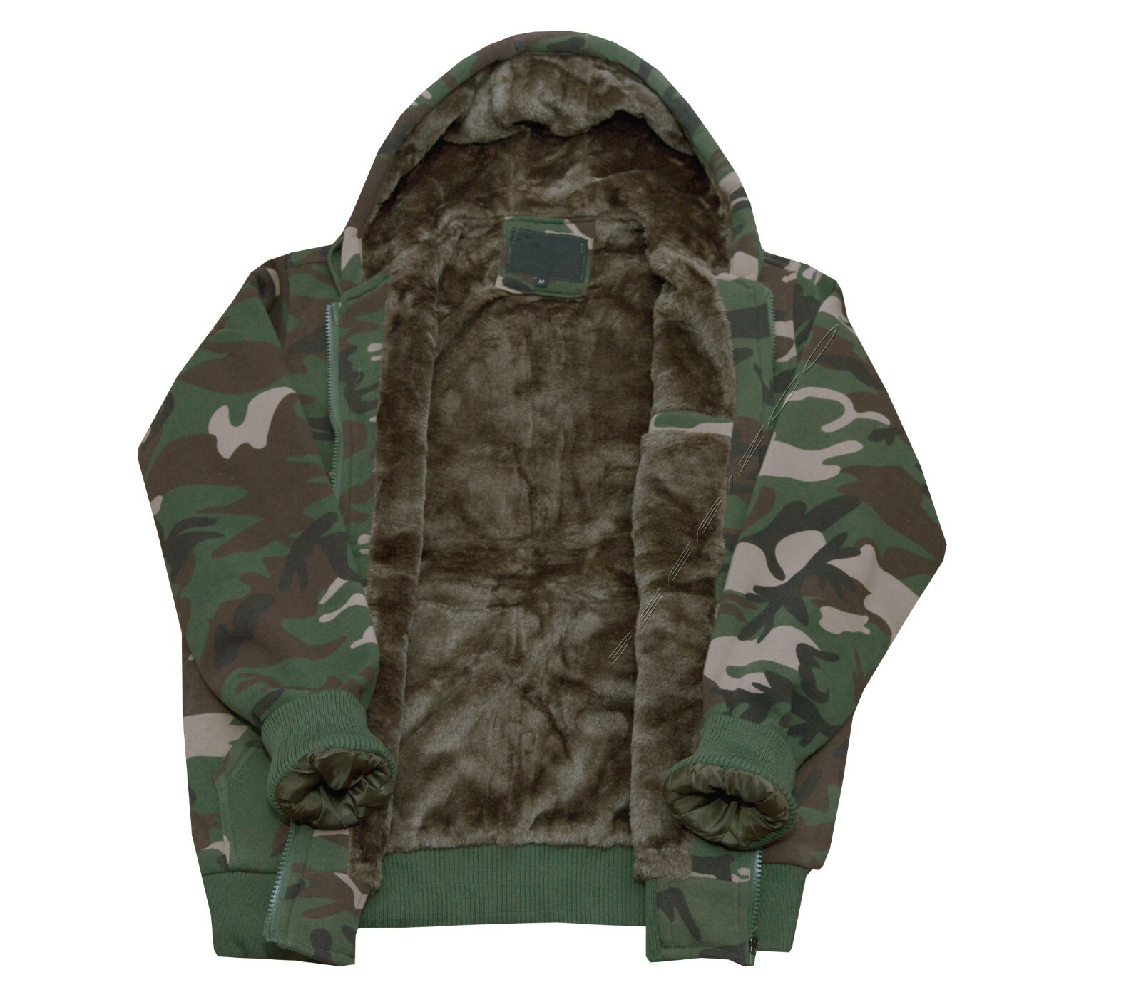 Mens Army Fur Lined Military Camo Camouflage Zip Hoodie Hooded Jacket ...