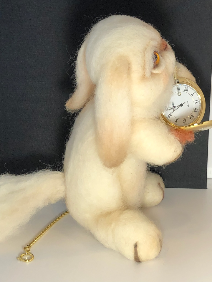 White Rabbit clock Hand-felted wool Alice Wonderland OOAK art toy tarot ...